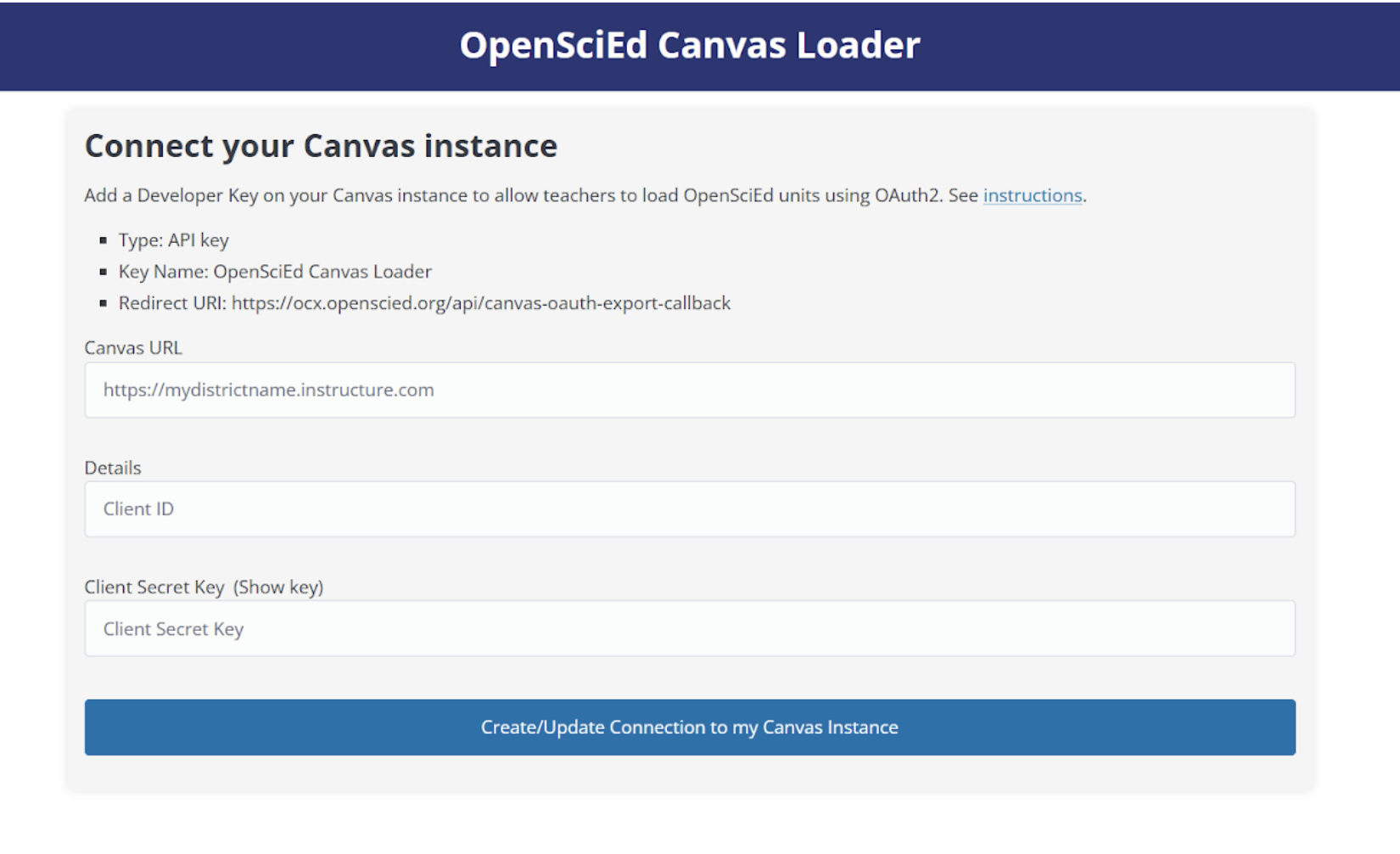 How does a Canvas district administrator use the Canvas loader? - OpenSciEd