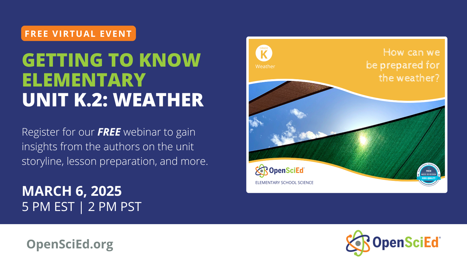 Unit K.2 – Weather – Getting to Know Elementary Webinar - OpenSciEd
